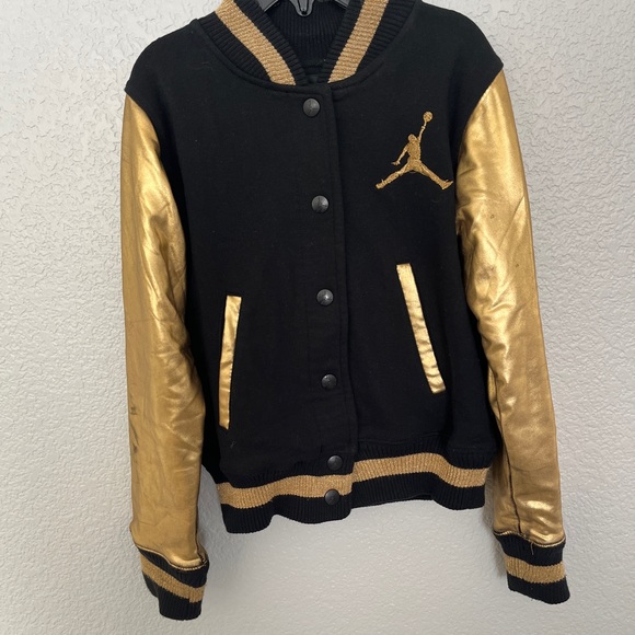 Jordan | Jackets & Coats | Girls Jordan 23 Gold Black Varsity Jacket ...